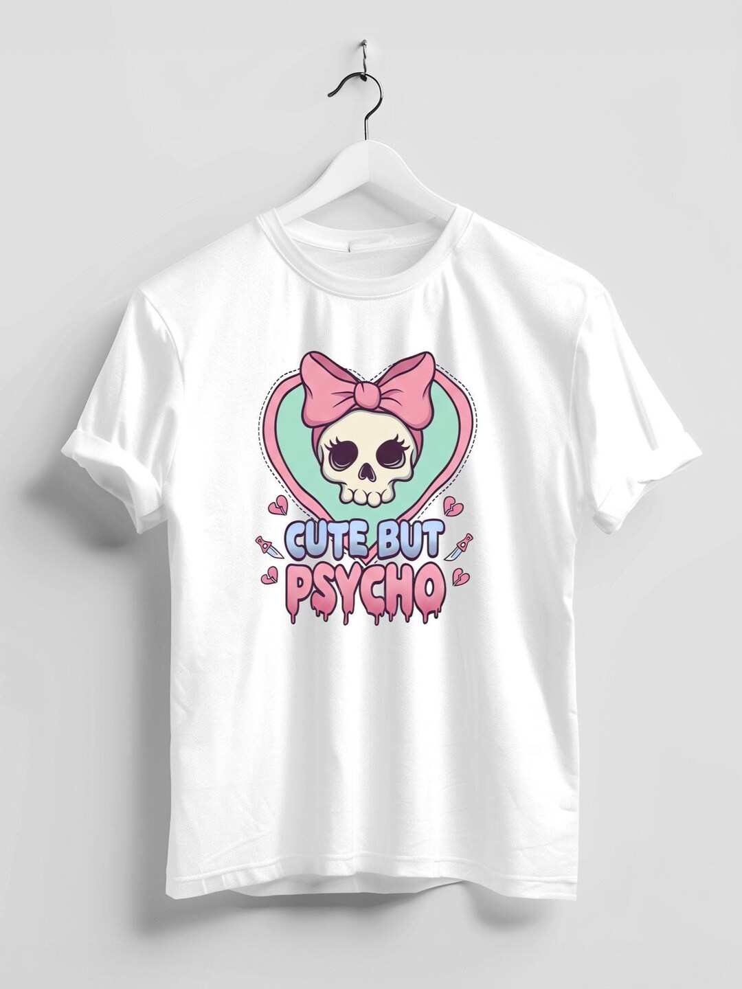 Cute but Psycho Tshirt Design Goth Skull Bow T-shirt Emo Funny - Etsy