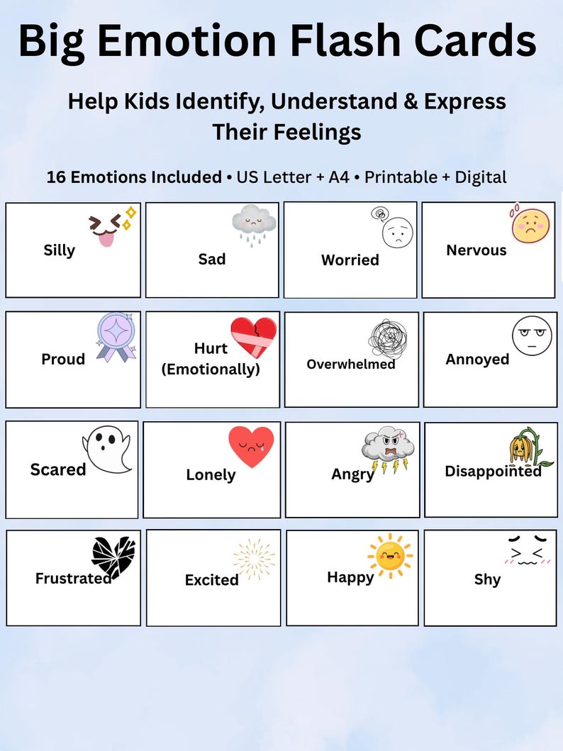 Big Feelings Flash Cards for Kids • Emotion Cards • SEL Classroom ...