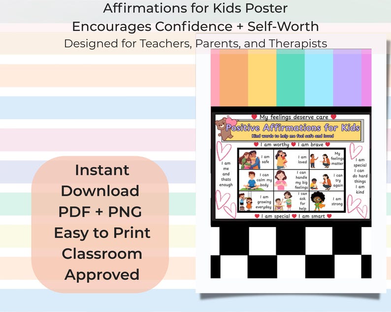 Positive Affirmations for Kids Poster • Classroom Wall Art • Feelings ...
