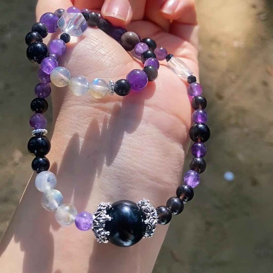 Obsidian Amethyst Energy Shield Shadow Moonlight Crystal Bracelet - Etsy