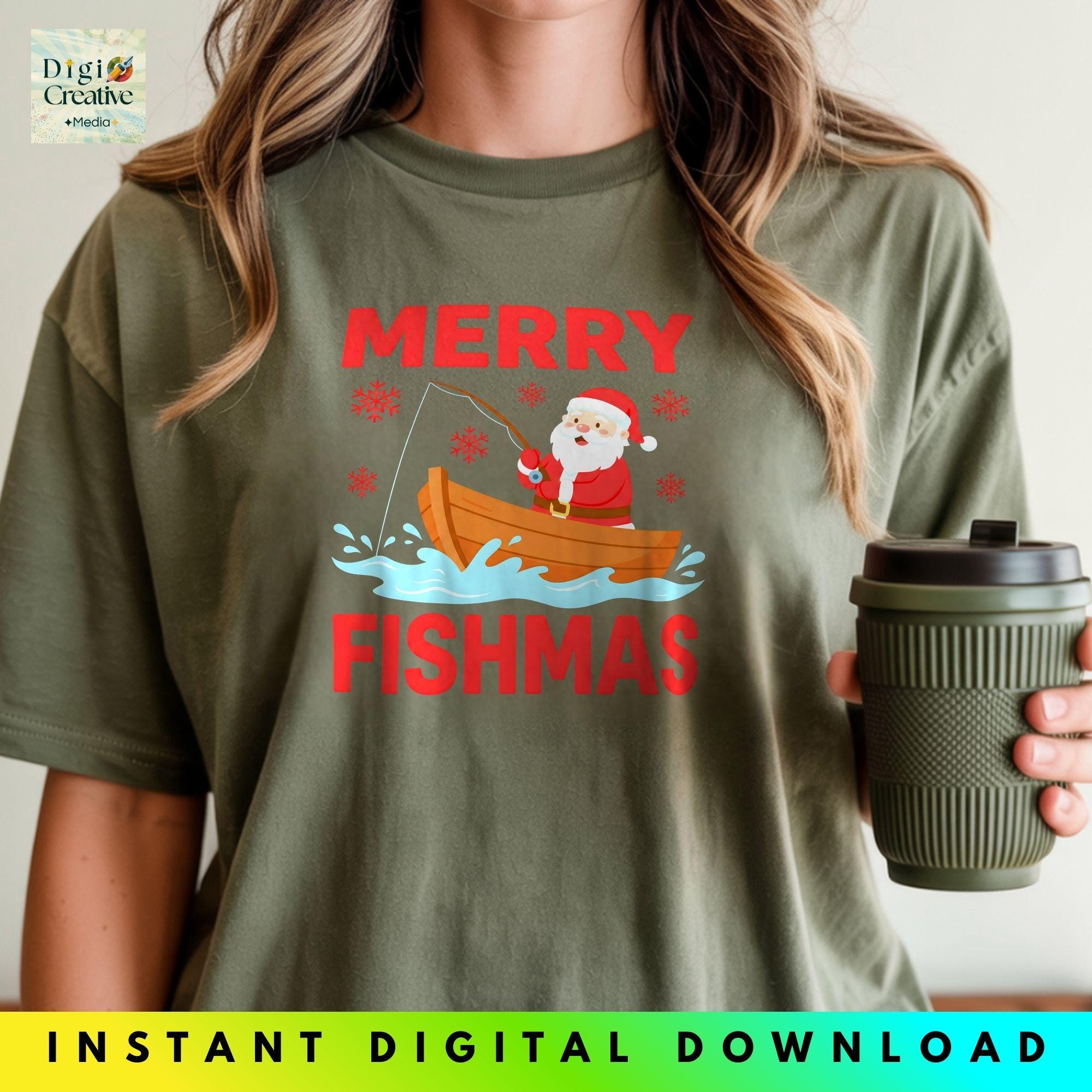 Merry Fishmas Christmas Fishing Santa Dad PNG Digital Download Holiday ...