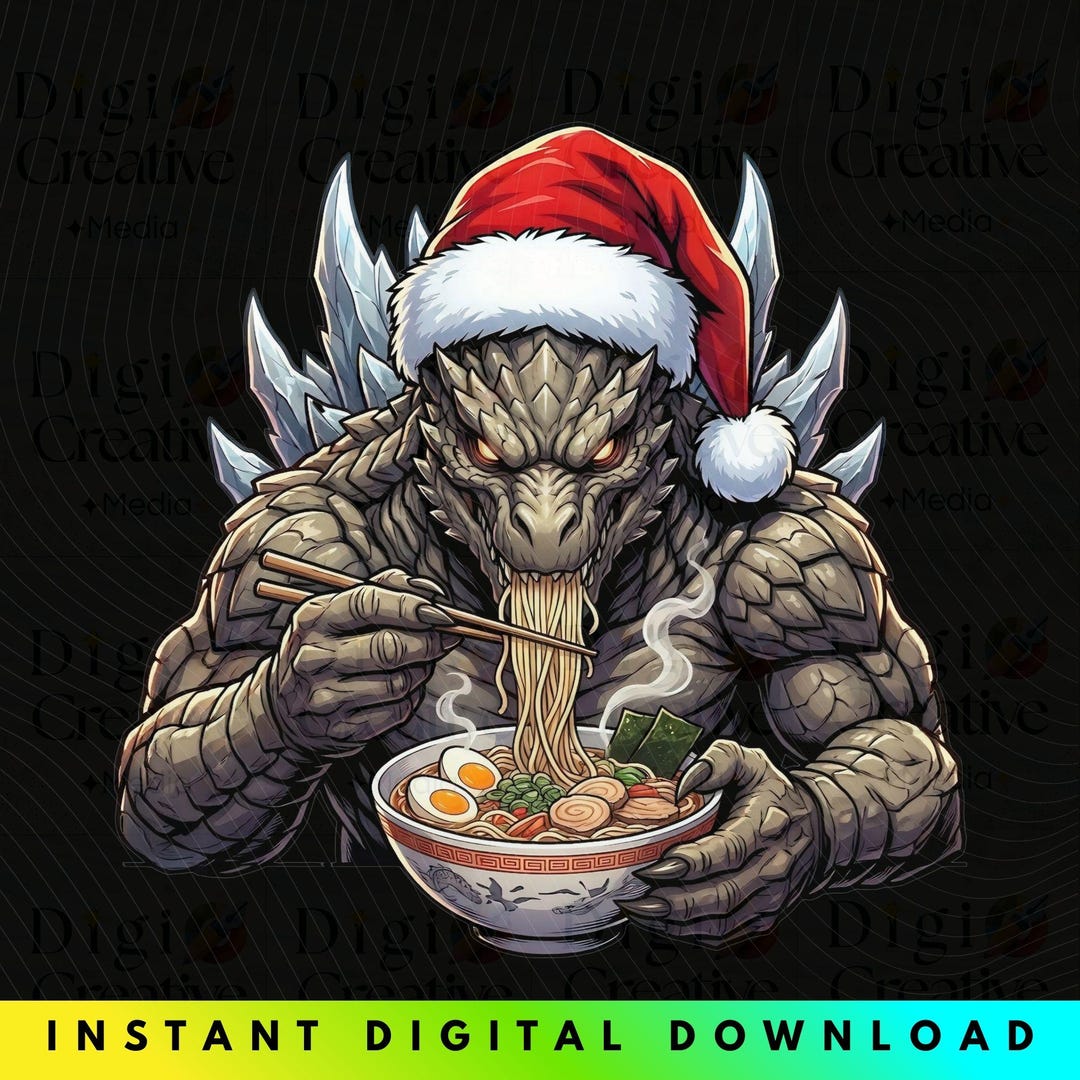 Christmas Kaiju Godzilla Eating Ramen PNG, Otaku Anime Design (digital ...