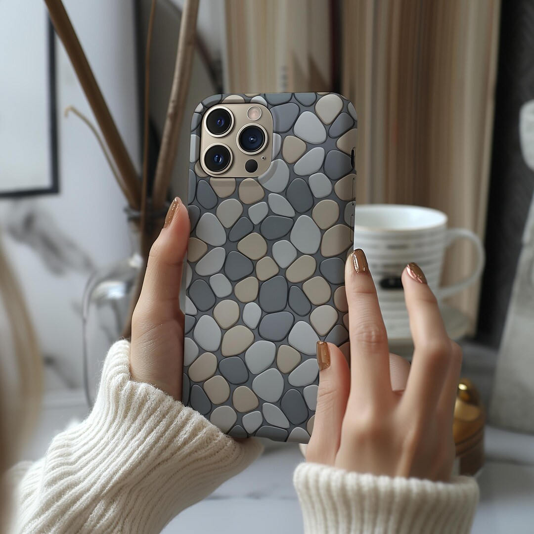 River Stone iPhone Case | Muted Grey Pebble Design, Protective Tech ...
