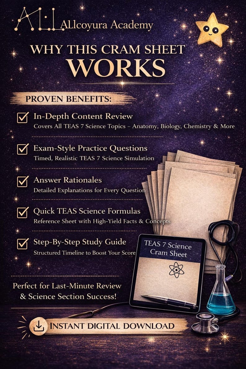 TEAS 7 Science Cram Sheet | ATI TEAS Study Guide | Anatomy Biology ...