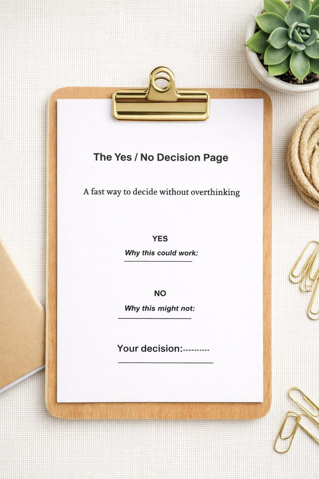 Yes / No Decision Page – Simple Printable Tool for Overthinking & Quick ...