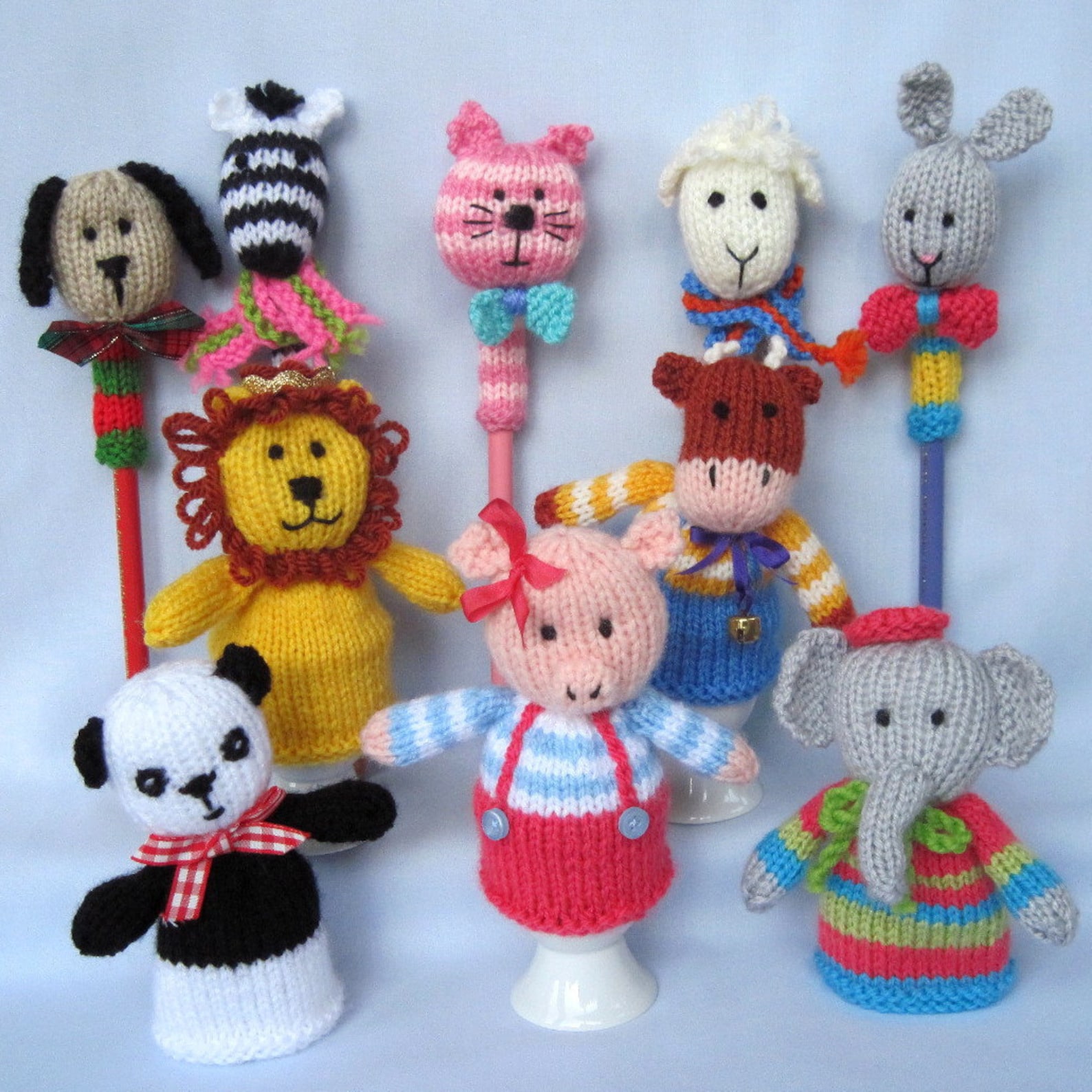 10 Fun Animal Heads Knitting Pattern for Knitted Pencil and Bottle ...