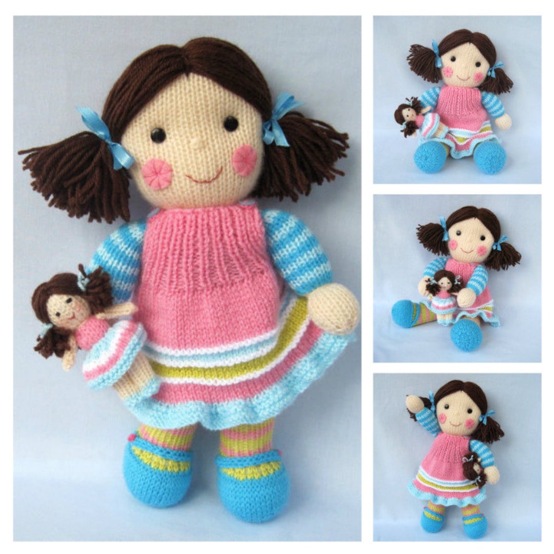Maisie and Her Little Doll - Knitted Flat on 2 Needles - DK Yarn - Doll ...