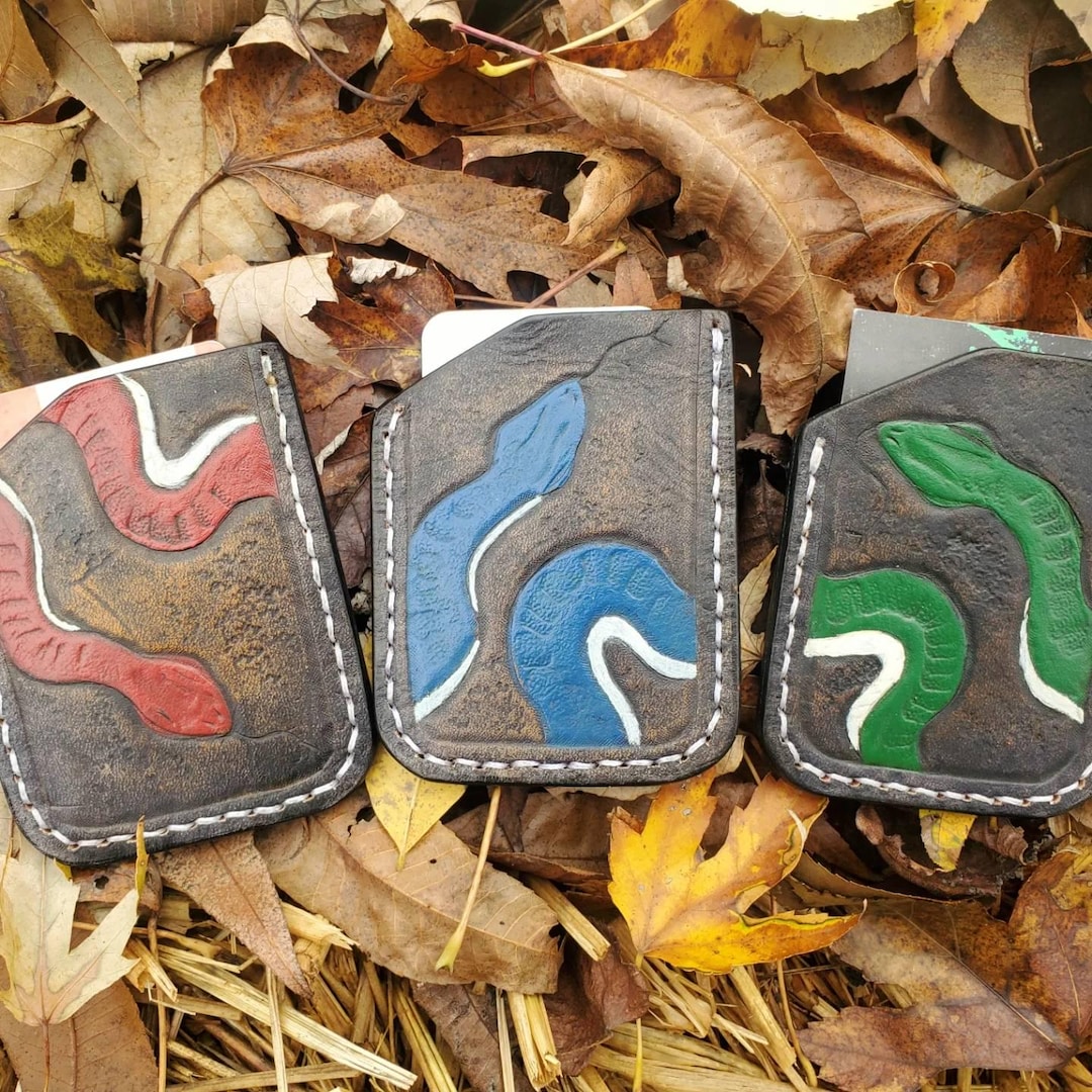 Leather Cardholder Wallet: Snakes -- Handmade Slim 2-pocket Wallet - Etsy