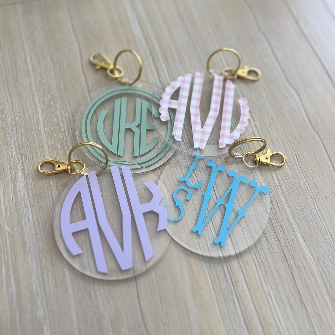 Personalized Acrylic Circle Keychain — Vinyl Monogram - Etsy