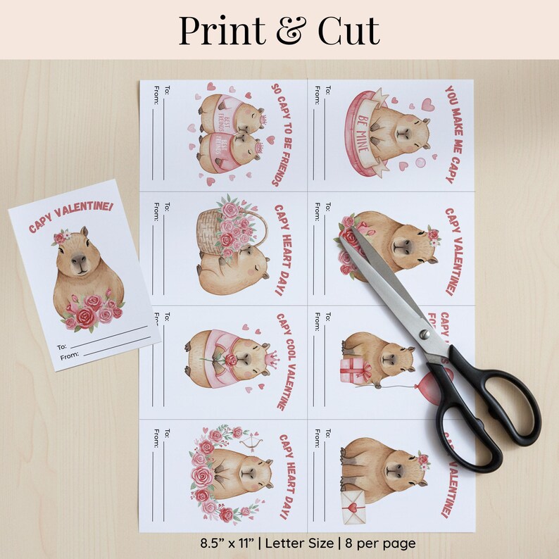 Capybara Valentine Cards for Kids | Editable Classroom Valentines ...