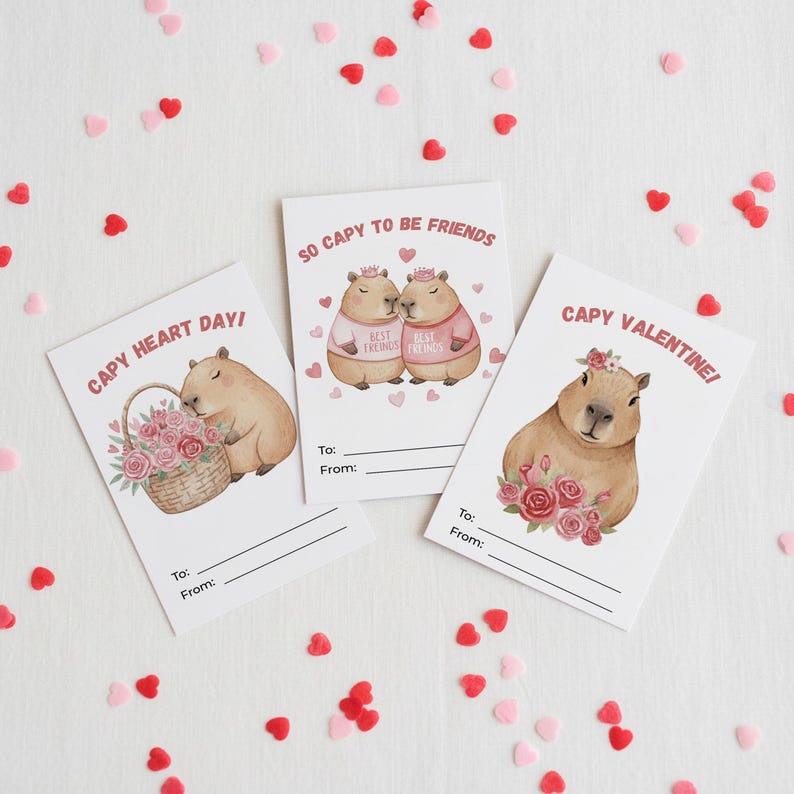 Capybara Valentine Cards for Kids | Editable Classroom Valentines ...