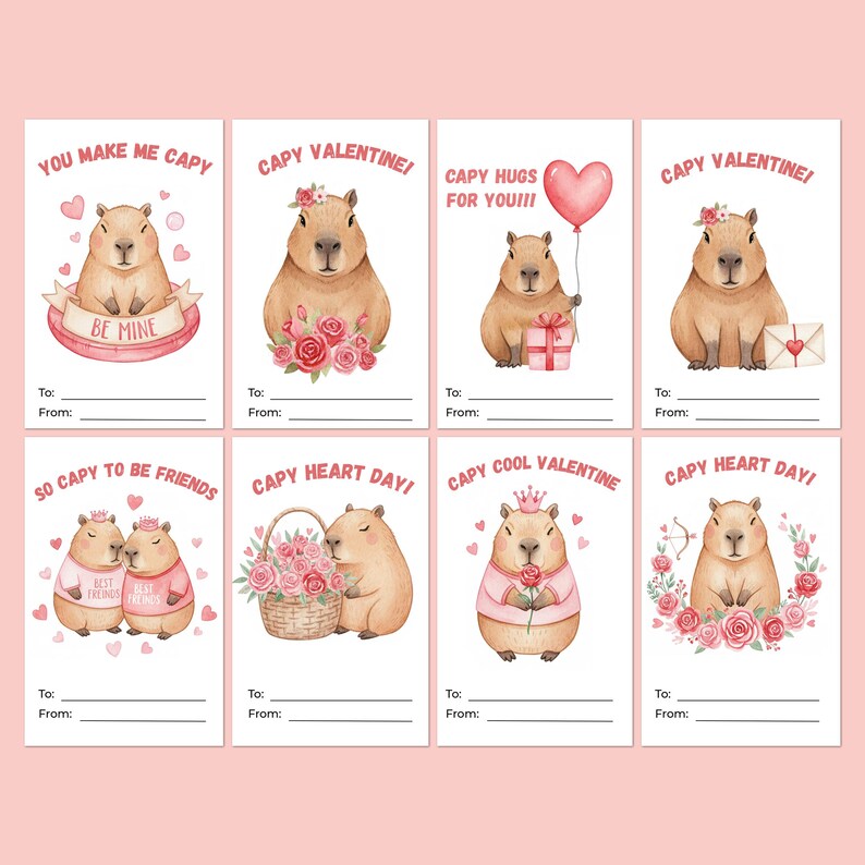 Capybara Valentine Cards for Kids | Editable Classroom Valentines ...