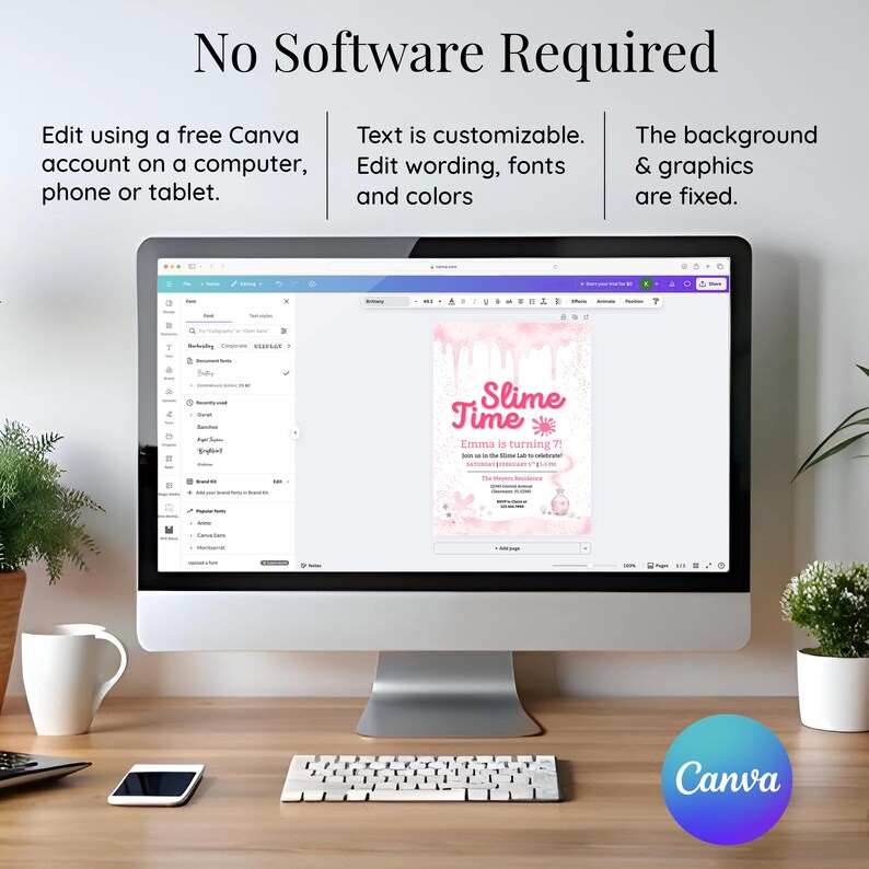 Slime Party Invitation | Editable Canva Template | Slime Lab Birthday ...