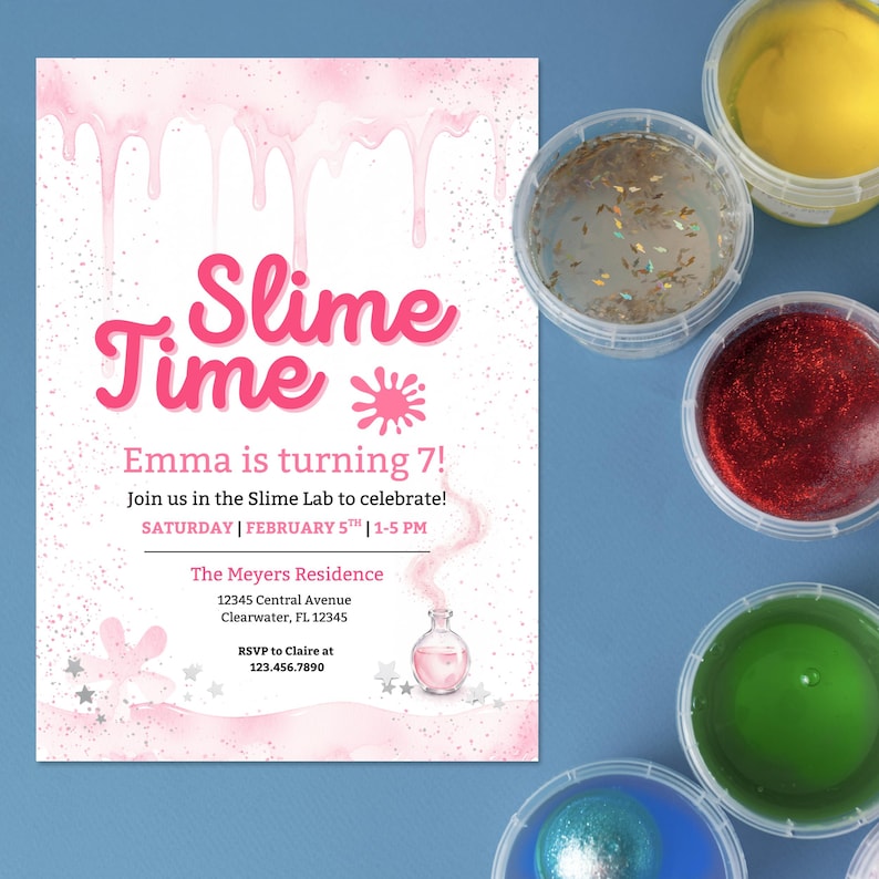 Slime Party Invitation | Editable Canva Template | Slime Lab Birthday ...
