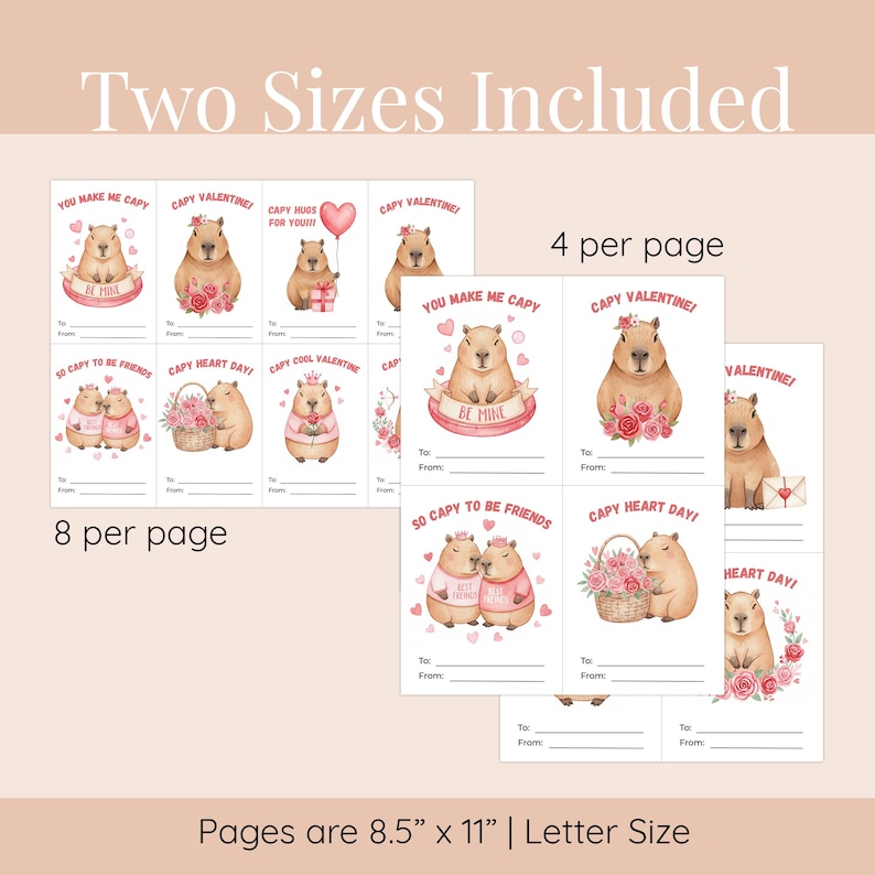 Capybara Valentine Cards for Kids | Editable Classroom Valentines ...