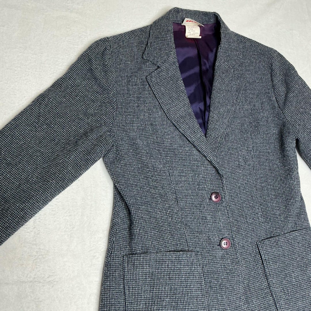 Vintage COS COB Women's Gray Houndstooth Wool Blend Blazer Jacket Size ...