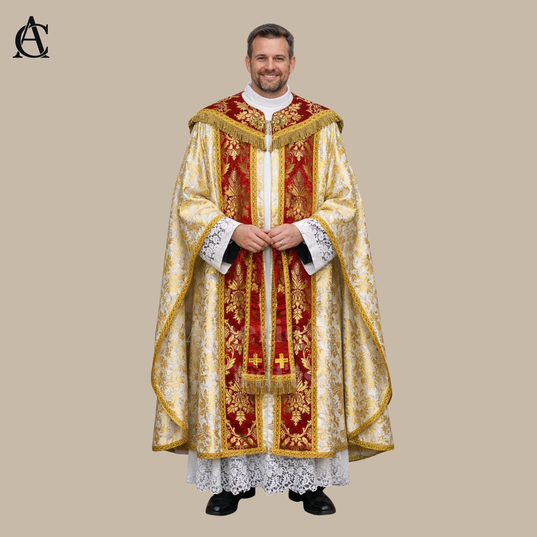 Traditional Catholic Cope With Matching Stole – Red & Gold Gothic ...