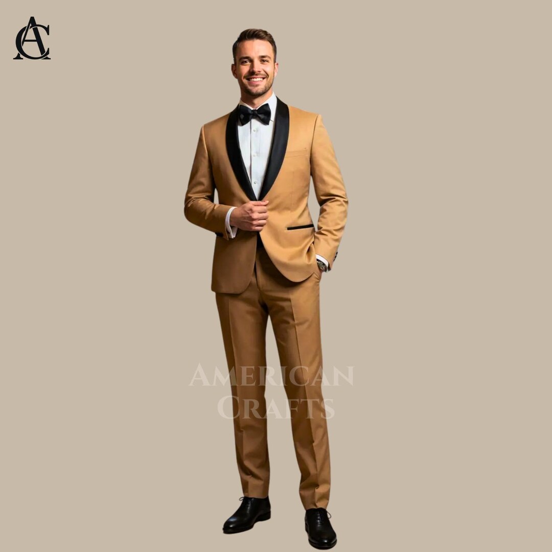 Men’s Camel Tuxedo Suit • Handmade Shawl Lapel Formal Wear • Custom ...