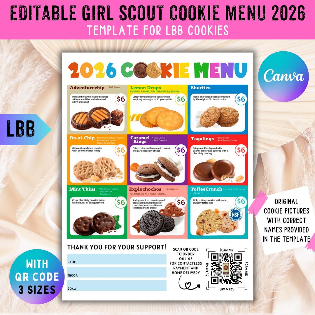 Editable Scout Cookie Menu LBB 2026, Cookie Season Sales LBB Flyer 2026 ...