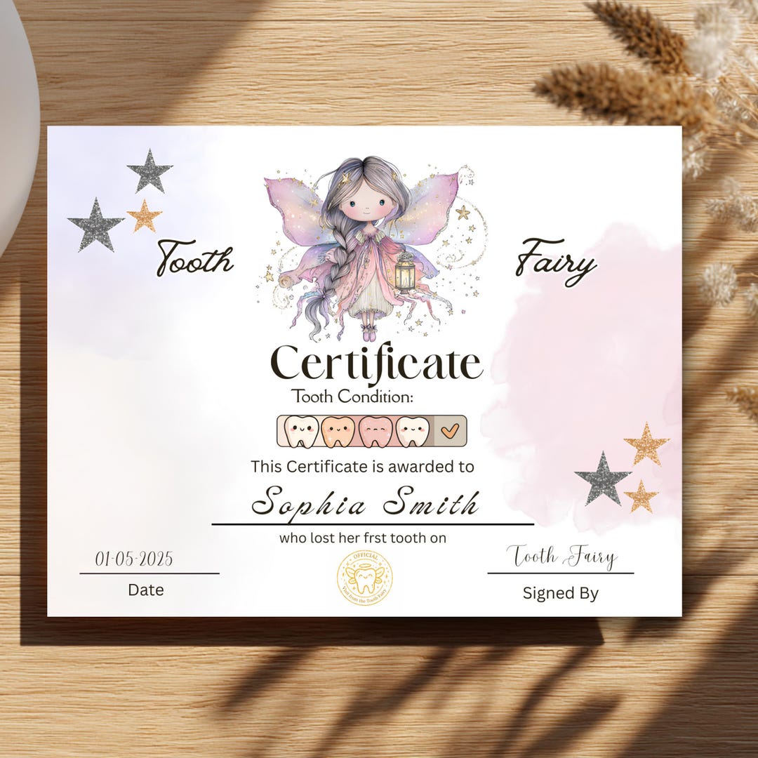 Tooth Fairy Certificate Printable Keepsake First Lost Tooth Magical ...