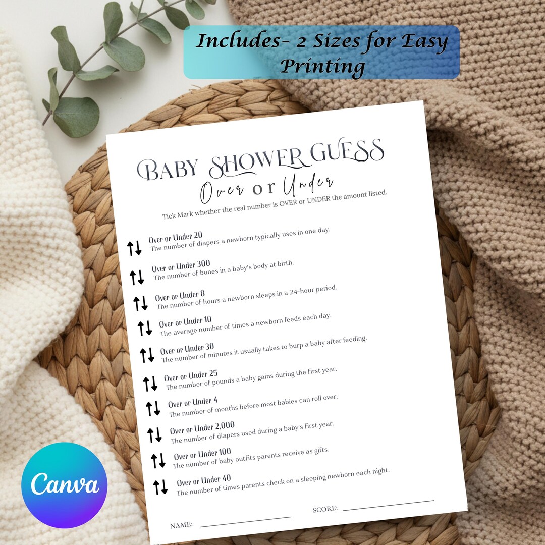 Over or Under Baby Shower Game | Printable Trivia (editable in Canva ...