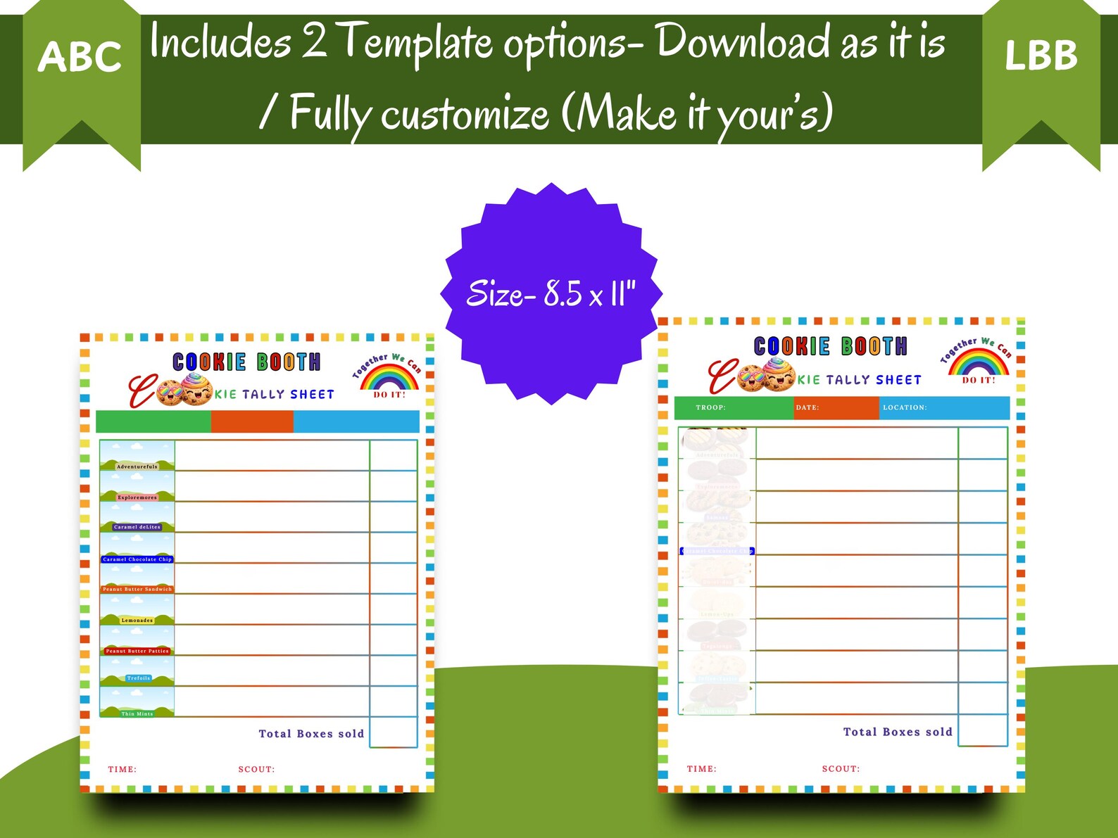 Girl Scout Cookie Tally Sheet, ABC & LBB, Editable Sales Tracker (canva ...