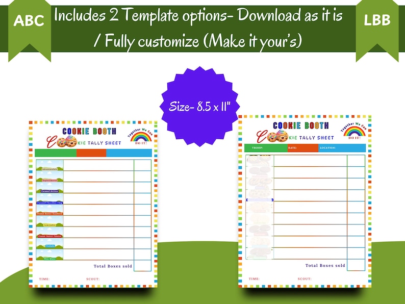Girl Scout Cookie Tally Sheet, ABC & LBB, Editable Sales Tracker (canva ...
