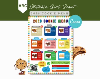 Editable 2026 ABC Girl Scout Cookie Menu With QR Code | Digital ...