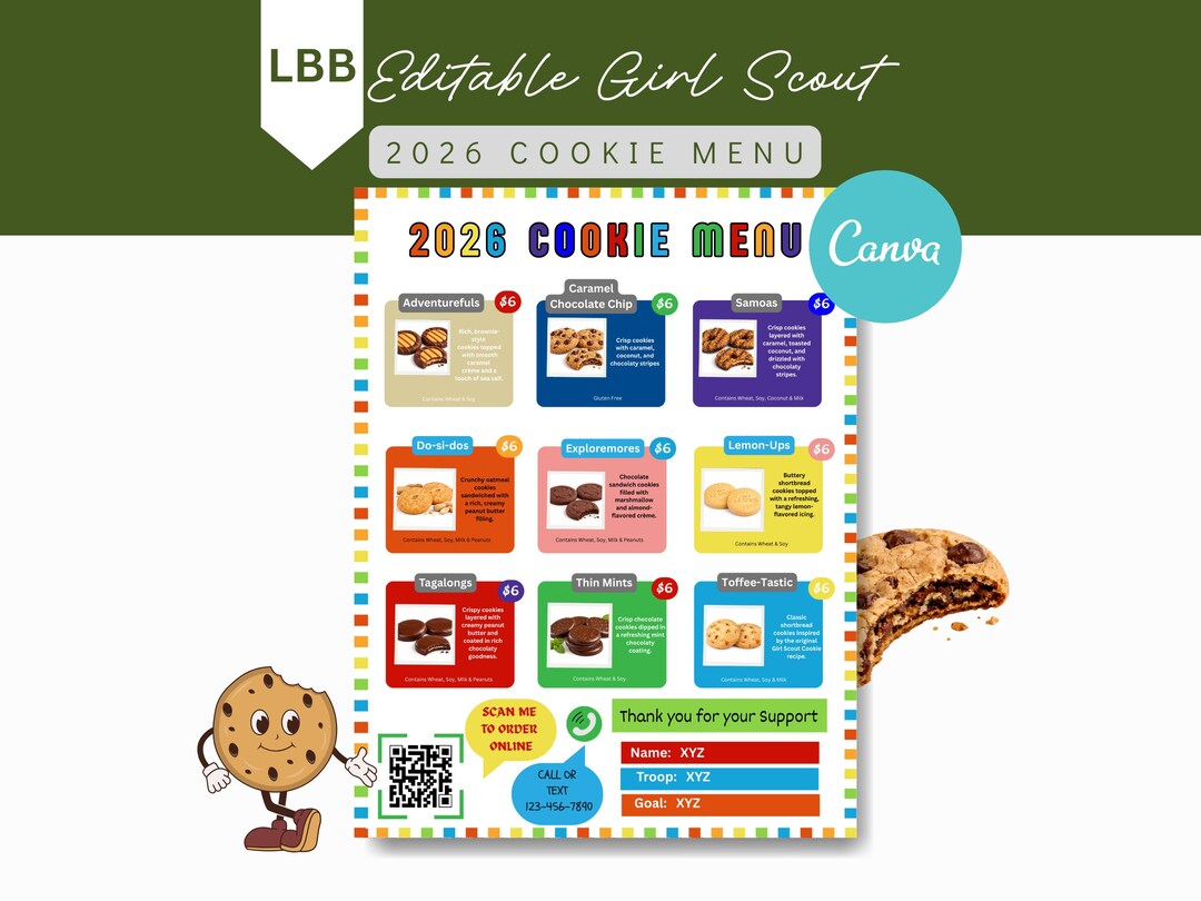 2026 LBB Girl Scout Cookie Menu Template, Editable Canva Flyer ...
