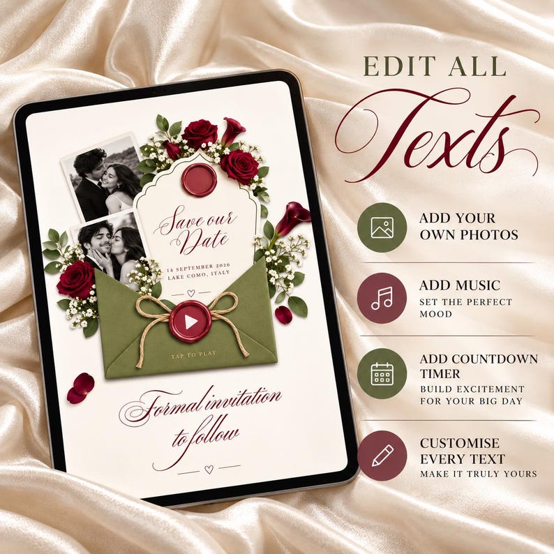 Save the Date Floral Template, Editable Wedding Website, Burgundy Green ...