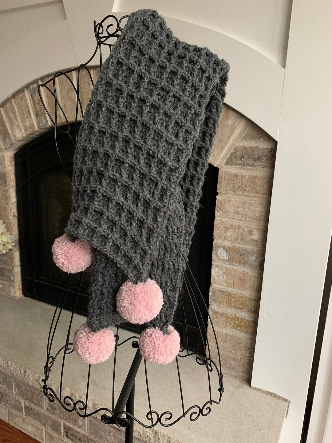 Crochet Pattern, Crochet Scarf Pattern, "waffle Scarf With Poms ...