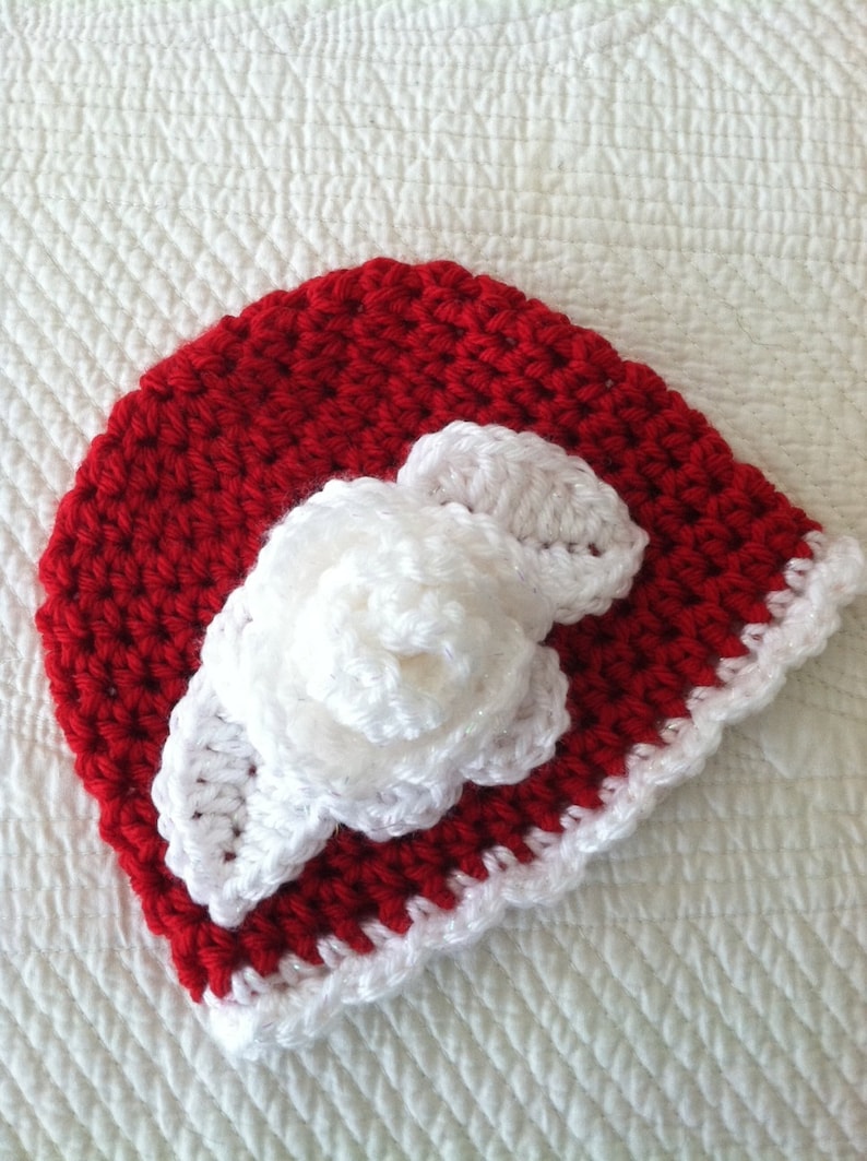 Red Crochet Baby Hat With Flower, Crochet Baby Hat, Newborn Hat, Baby ...