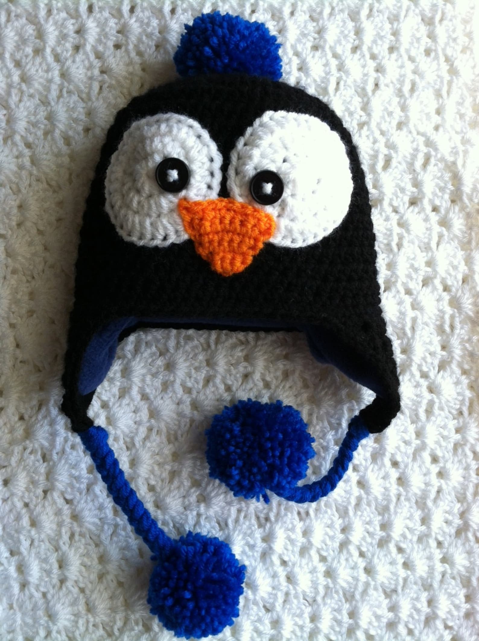 Penguin Hat With Fleece Lining, Child Animal Hat, Penguin Hat, Crochet ...