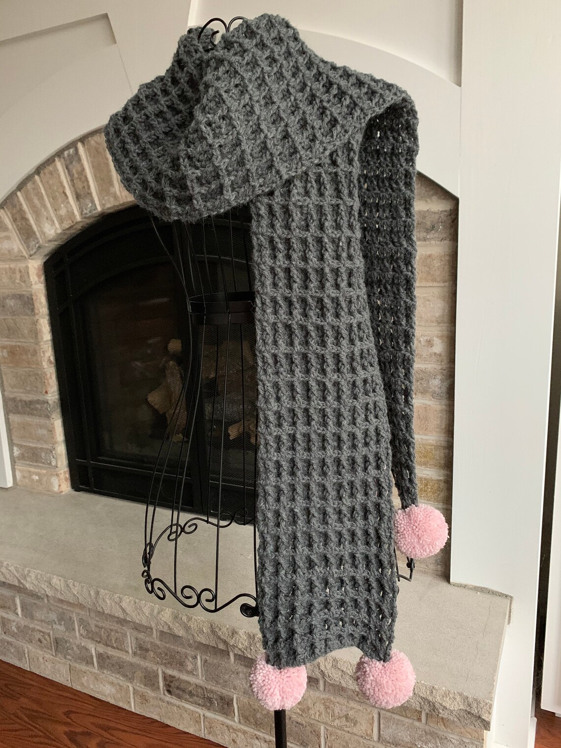 Crochet Pattern, Crochet Scarf Pattern, "waffle Scarf With Poms ...
