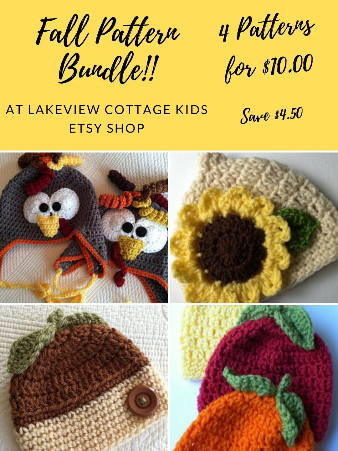 Crochet Fall Hat Pattern Bundle, Autumn Crochet Hat Patterns, Crochet ...