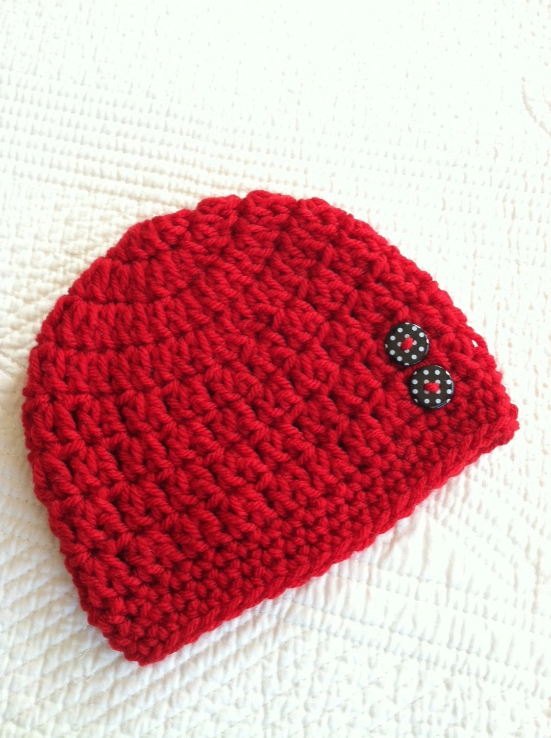 Christmas Red Baby Hat With Button Trim, Crochet Baby Hat, Newborn Hat ...