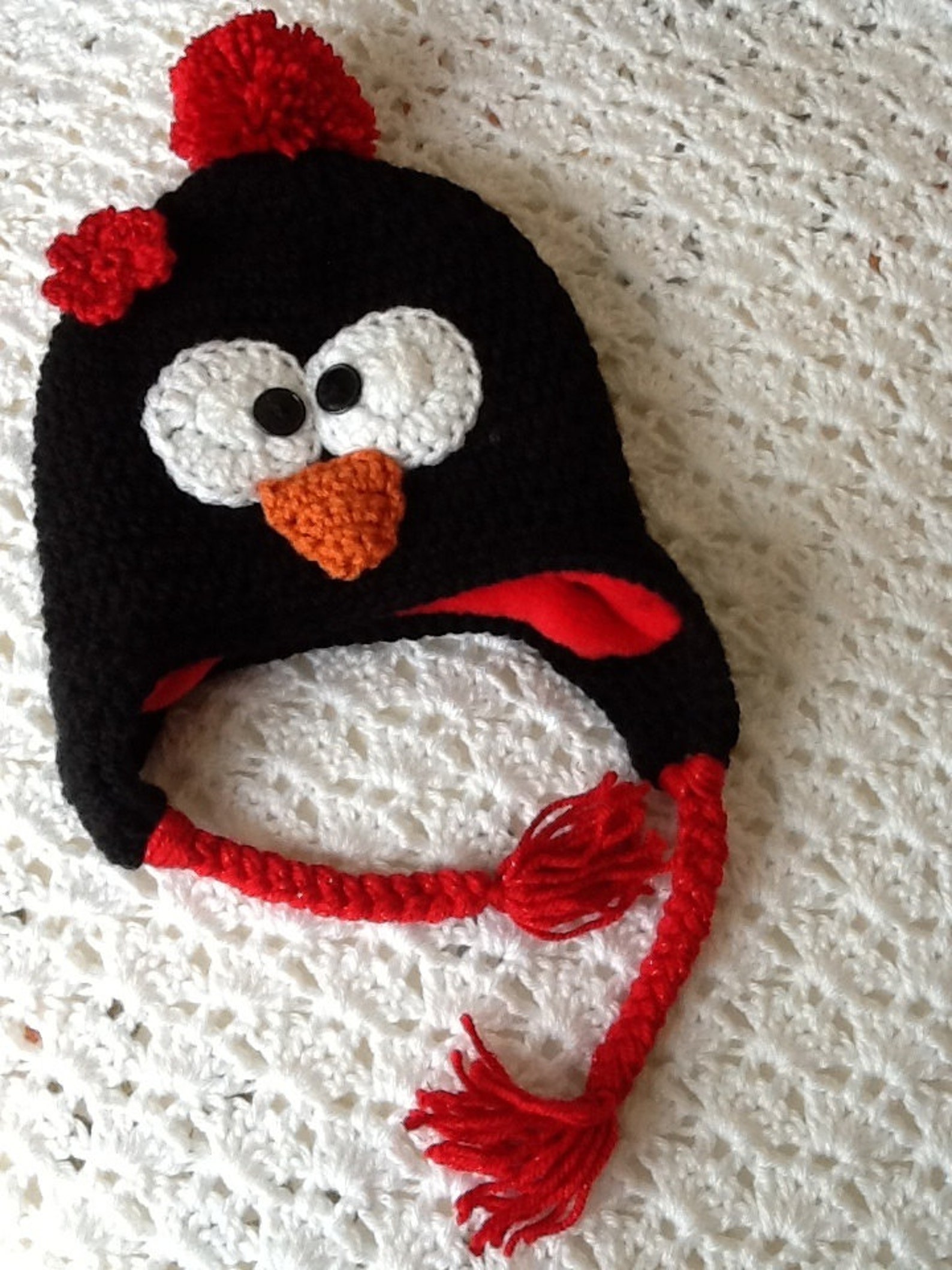 Fleece Lined Penguin Hat With Pompon Child Animal Hat - Etsy