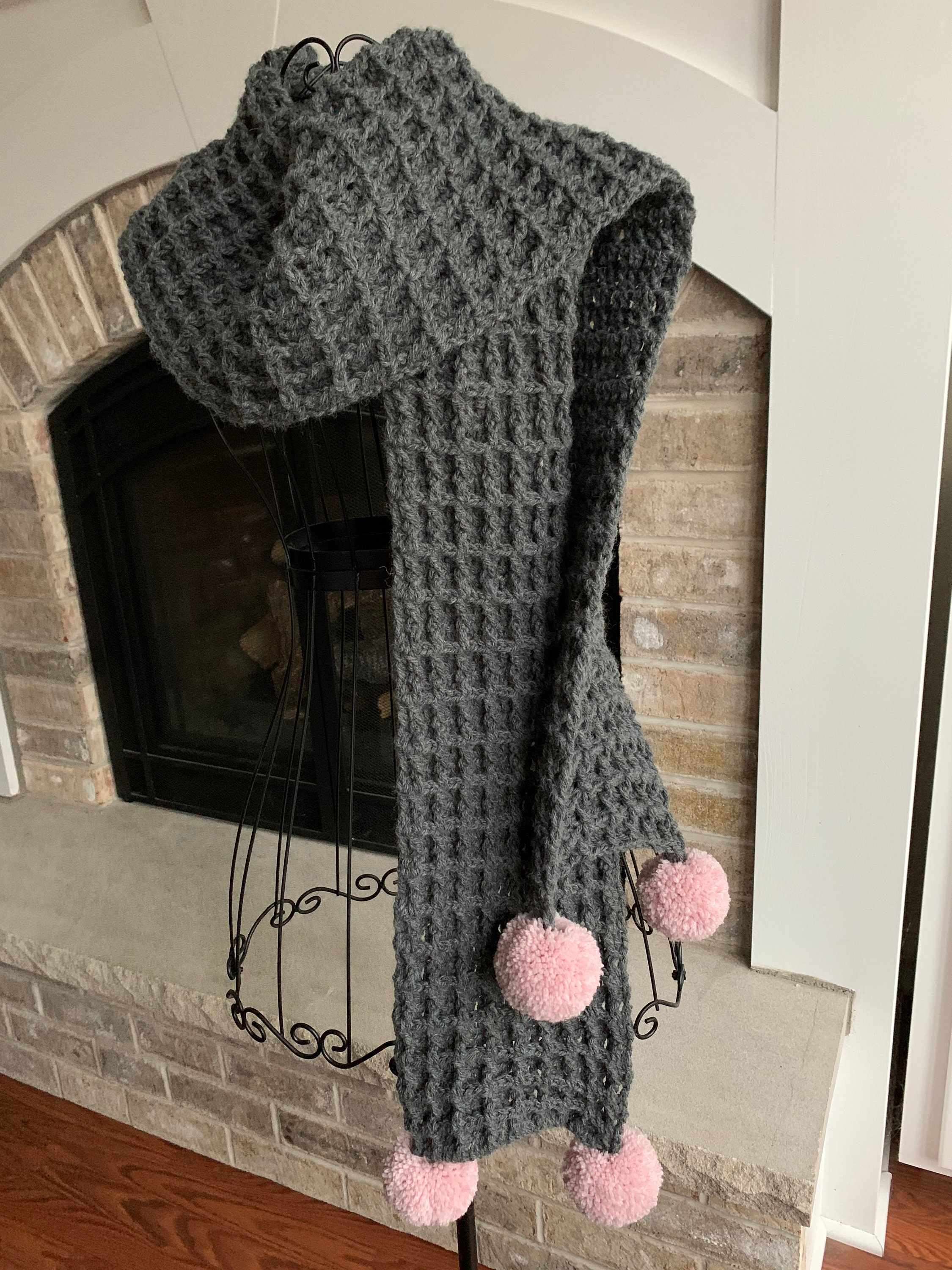 Crochet Pattern, Crochet Scarf Pattern, "waffle Scarf With Poms ...