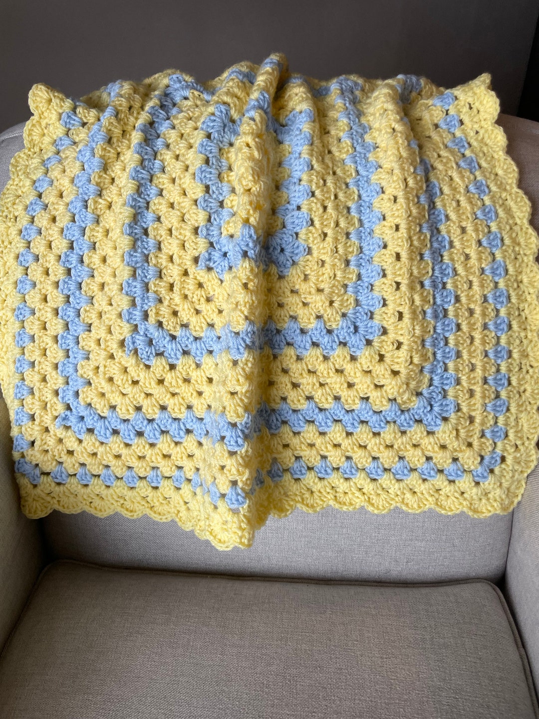 Baby Blanket, Baby Afghan, Yellow and Blue Baby Blanket, Crochet Baby ...