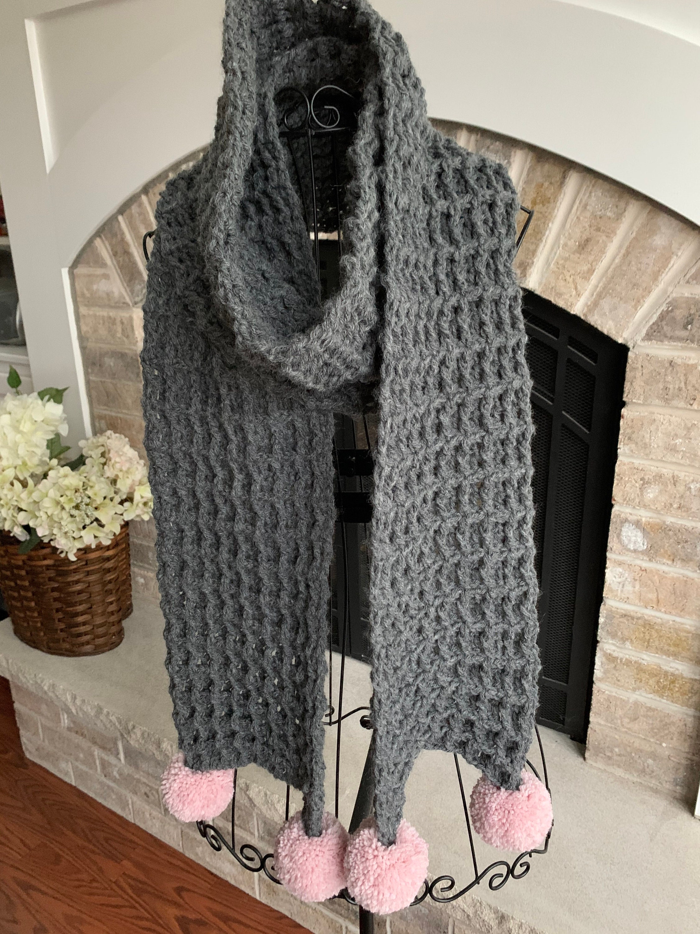 Crochet Pattern, Crochet Scarf Pattern, "waffle Scarf With Poms ...