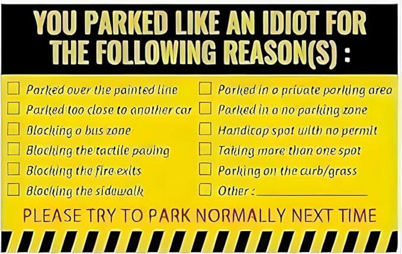You Parked Like an Idiot Cards | Hilarious Parking Notices | Prank ...