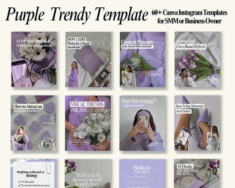 Purple Aesthetic Instagram Templates, Social Media Agency Kit, IG ...