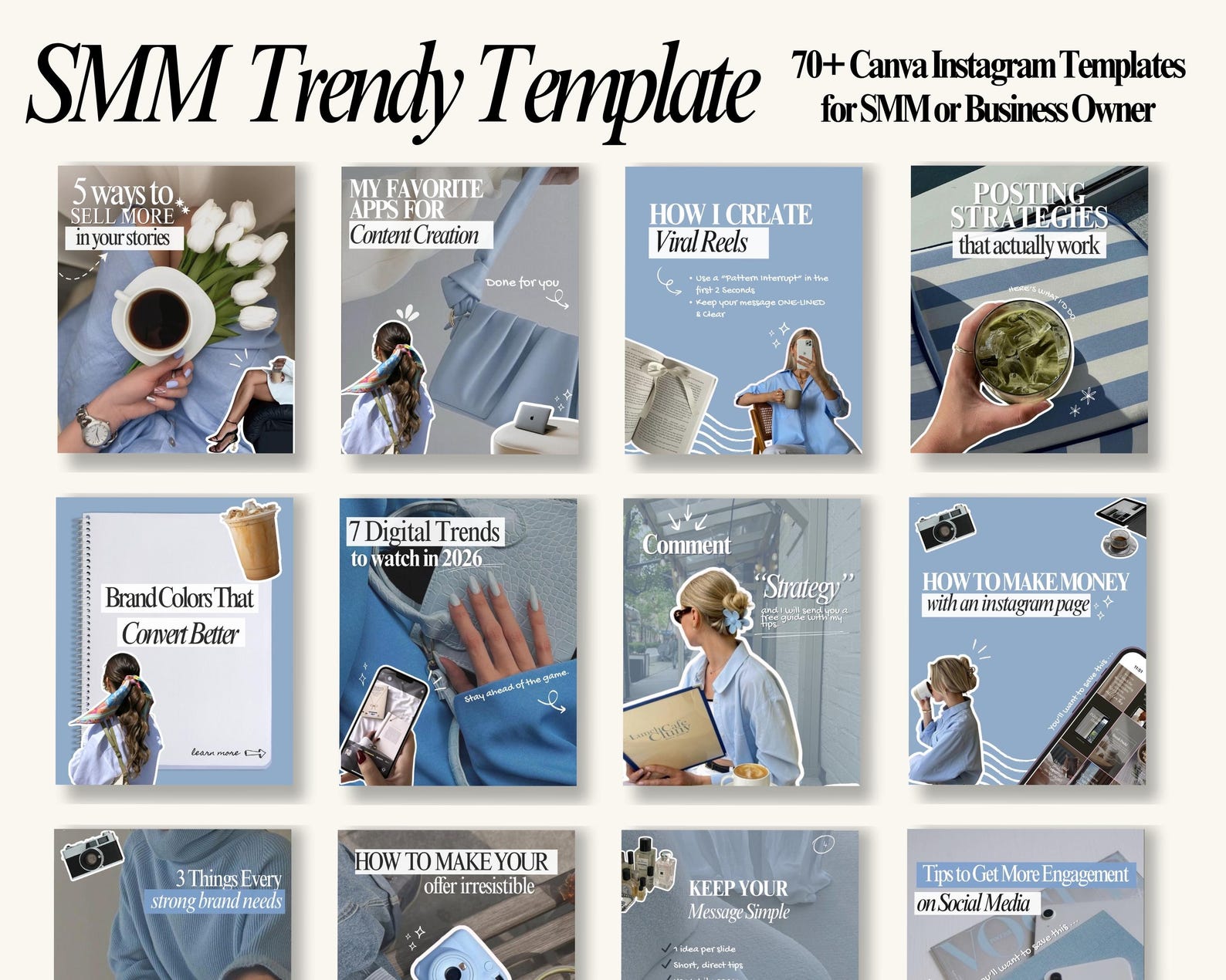 Blue Aesthetic Canva Instagram Templates, Trendy Modern Pinterest ...