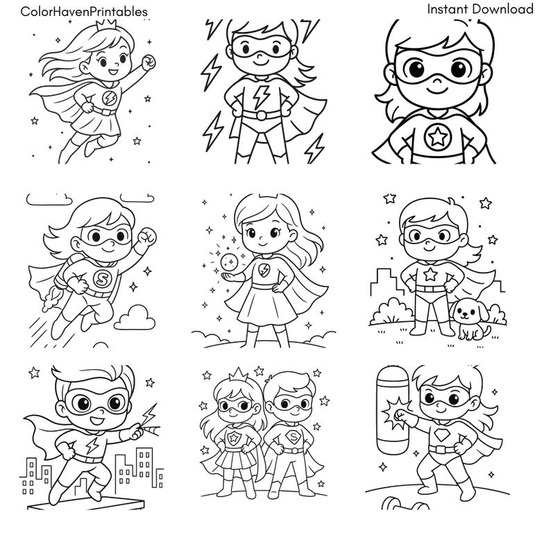 Superhero Coloring Pages for Kids: 20 Printable Heroes (PDF + PNG) - Etsy