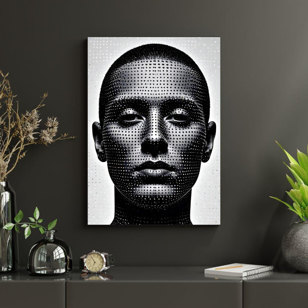 Futuristic Dotted Face – Black and White Minimalist Portrait Wall Art ...
