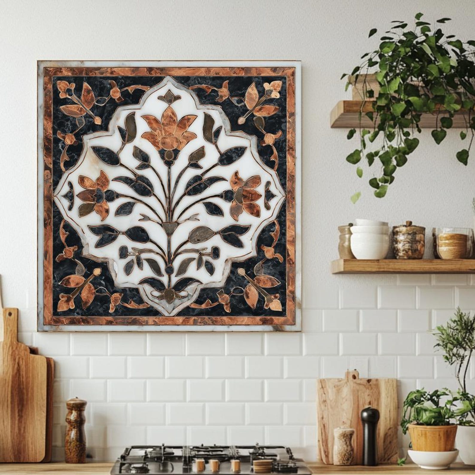 Turkish Tile Pattern Glass Backsplash Panel, Tempered Glass Wall Art ...