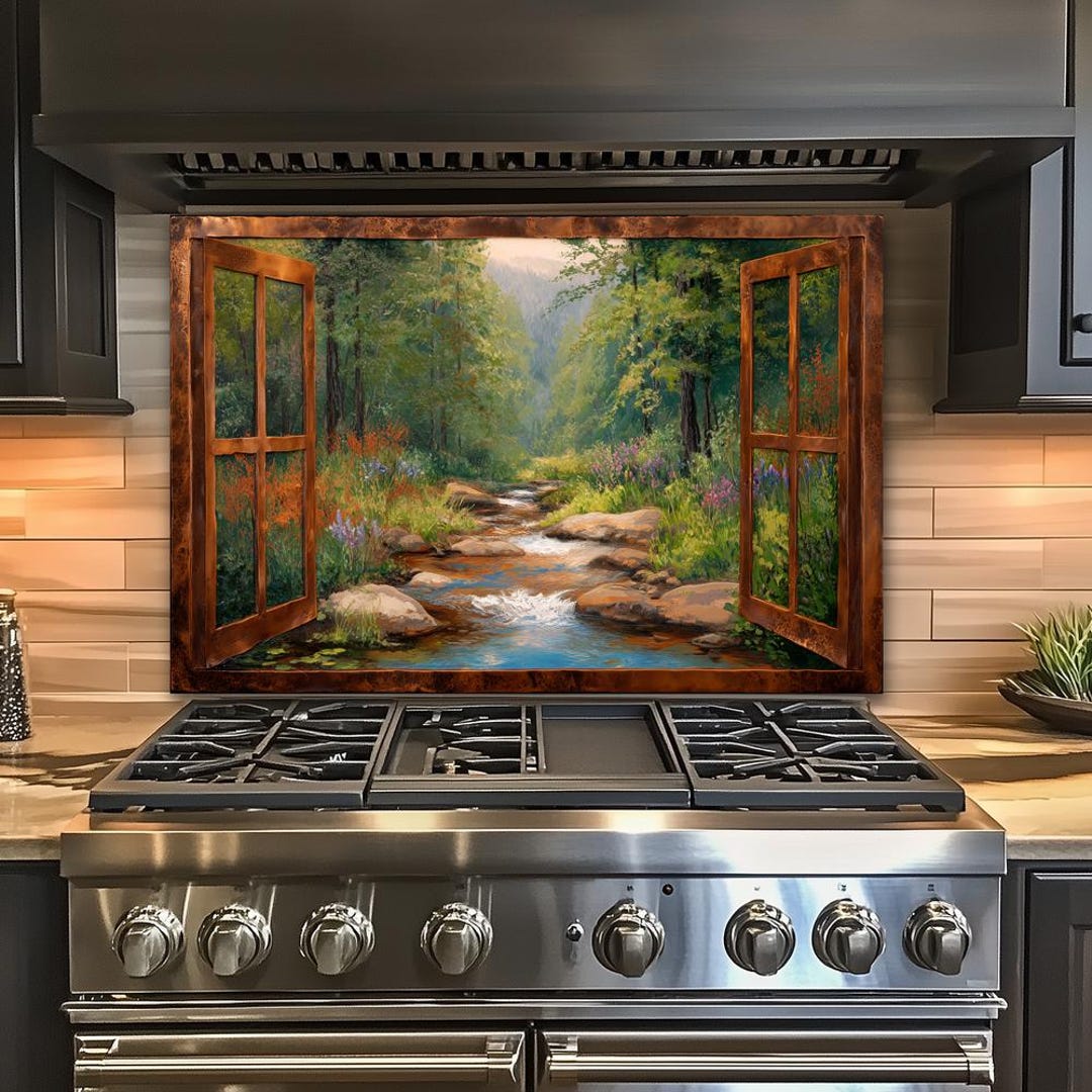 Nature View Glass Backsplash Panel, Scenic Landscape Tempered Glass ...
