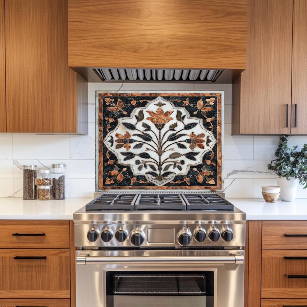 Turkish Tile Pattern Glass Backsplash Panel, Tempered Glass Wall Art ...