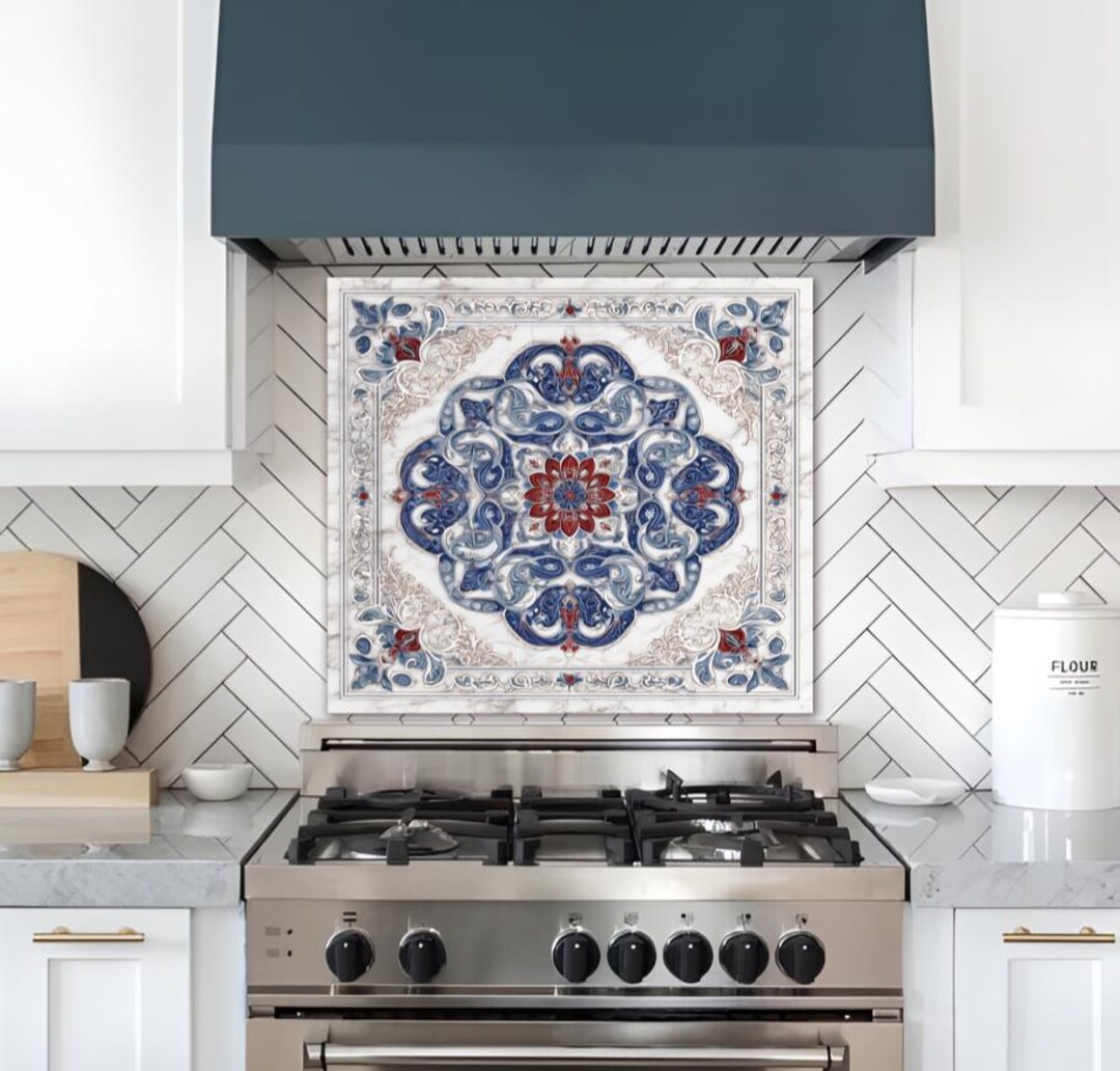 Glass Backsplash, Pattern Tile Look One Piece Tempered Glass Kitchen ...