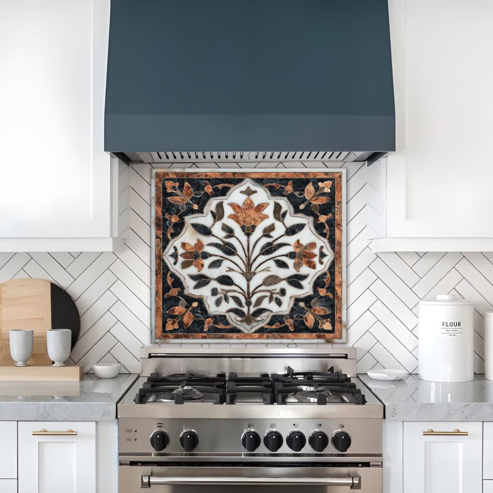 Turkish Tile Pattern Glass Backsplash Panel, Tempered Glass Wall Art ...